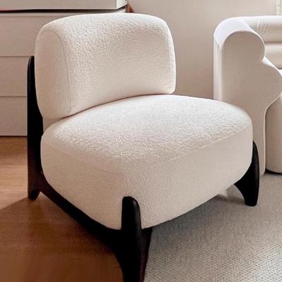 China Modern Wooden Frame Leisure Lounge Single Chair Lamb Wool Fabric Backrest Accent Sofa 80cm for sale