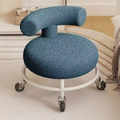China Custom Lamb Wool Fabric Movable Low Stool with Universal Wheel Durable Portable Ottoman for Children for sale