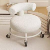 China Custom Lamb Wool Fabric Movable Low Stool with Universal Wheel Durable Portable Ottoman for Children for sale