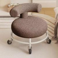 China Custom Lamb Wool Fabric Movable Low Stool with Universal Wheel Durable Portable Ottoman for Children for sale