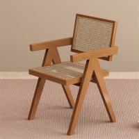 China Solid Wood PU Rattan Weaving Armchair Single Lounge Chair for Hotel Dining Room Modern Design for sale