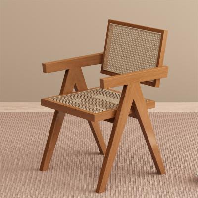 China Solid Wood PU Rattan Weaving Armchair Single Lounge Chair for Hotel Dining Room Modern Design for sale