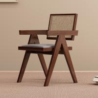 China Solid Wood PU Rattan Weaving Armchair Single Lounge Chair for Hotel Dining Room Modern Design for sale