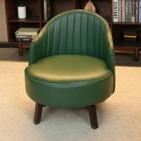 China Retro Leather Swivel Sofa Chair 360 Degree Single Lounge with Wooden Frame Accent Chair for sale