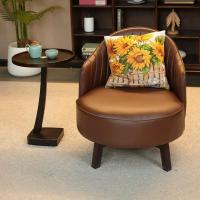 China Retro Leather Swivel Sofa Chair 360 Degree Single Lounge with Wooden Frame Accent Chair for sale