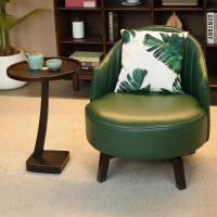 China Retro Leather Swivel Sofa Chair 360 Degree Single Lounge with Wooden Frame Accent Chair for sale