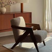 China Linen Fabric Single Lounge Chair with Wooden Frame for Home Office Leisure Accent Armchair for sale