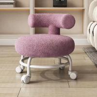 China Portable Kids Stool with Lamb Wool Fabric Backrest and Swivel Wheels for Living Room Bedroom for sale