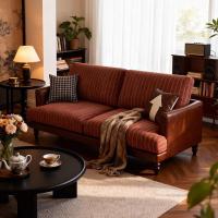 China French Retro Two Seat Living Room Sofa Striped Fabric Wooden Frame 2 Seater Couch for sale