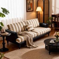 China French Retro Two Seat Living Room Sofa Striped Fabric Wooden Frame 2 Seater Couch for sale