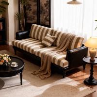 China French Retro Two Seat Living Room Sofa Striped Fabric Wooden Frame 2 Seater Couch for sale