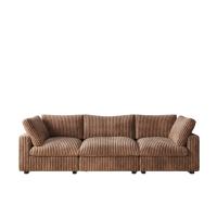 China Custom Wood Frame Corner Sofa Modular Sectional 3 Seater Brown Corduroy Fabric Sponge Couch Living Room for sale