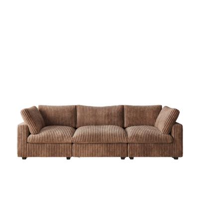 China Custom Wood Frame Corner Sofa Modular Sectional 3 Seater Brown Corduroy Fabric Sponge Couch Living Room for sale