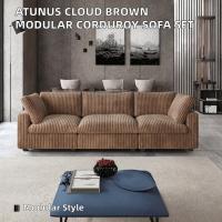 China Custom Wood Frame Corner Sofa Modular Sectional 3 Seater Brown Corduroy Fabric Sponge Couch Living Room for sale