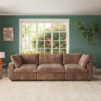 China Custom Wood Frame Corner Sofa Modular Sectional 3 Seater Brown Corduroy Fabric Sponge Couch Living Room for sale