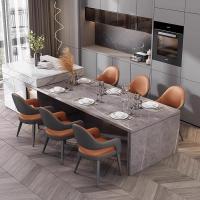 China Italian Luxury Leather Dining Chair with Metal Frame Armrests for Hotel Home Use for sale