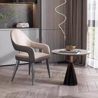 China Italian Luxury Leather Dining Chair with Metal Frame Armrests for Hotel Home Use for sale