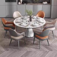 China Italian Luxury Leather Dining Chair with Metal Frame Armrests for Hotel Home Use for sale