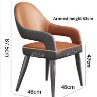 China Italian Luxury Leather Dining Chair with Metal Frame Armrests for Hotel Home Use for sale