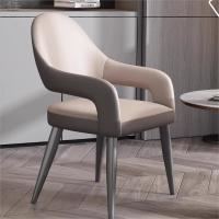 China Italian Luxury Leather Dining Chair with Metal Frame Armrests for Hotel Home Use for sale