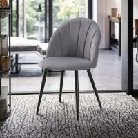 China Modern Ergonomic Armless Dining Chair Grey Velvet Upholstered Black Metal Legs 50cm Seat Height Home Apartment for sale