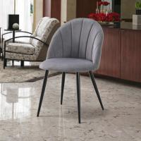 China Modern Ergonomic Armless Dining Chair Grey Velvet Upholstered Black Metal Legs 50cm Seat Height Home Apartment for sale