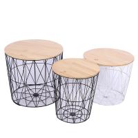 China Modern Round Nightstand Side Table with Metal Mesh Base and Wood Top for Living Room Bedroom Office for sale