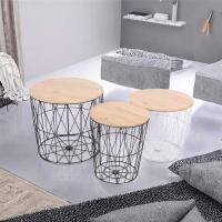 China Modern Round Nightstand Side Table with Metal Mesh Base and Wood Top for Living Room Bedroom Office for sale