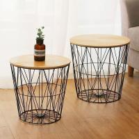 China Modern Round Nightstand Side Table with Metal Mesh Base and Wood Top for Living Room Bedroom Office for sale