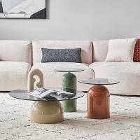 China Modern Cream-Tone Coffee Table Set with 8mm Tempered Glass and Iron Base for Small Living Rooms for sale
