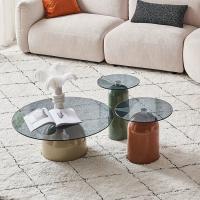 China Modern Cream-Tone Coffee Table Set with 8mm Tempered Glass and Iron Base for Small Living Rooms for sale