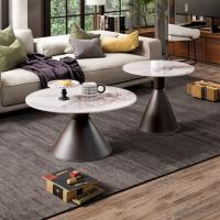 China Nordic Round Console Table 50cm 70cm Sintered Stone Top Sturdy Metal Base Coffee Table for Home Office for sale