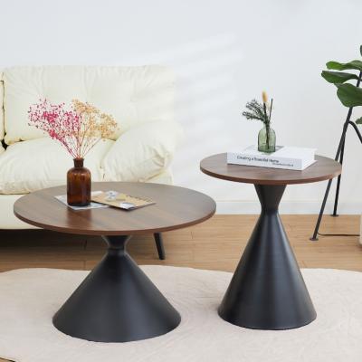 China Round Wood and Metal Coffee Table 50cm 70cm Mobile Side Table for Small Spaces Living Room for sale