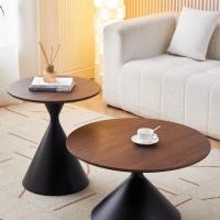 China Round Wood and Metal Coffee Table 50cm 70cm Mobile Side Table for Small Spaces Living Room for sale