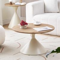 China Round Wood and Metal Coffee Table 50cm 70cm Mobile Side Table for Small Spaces Living Room for sale