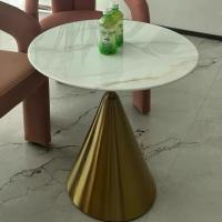 China 50cm Round Travertine Porcelain Slab Coffee Table with Electroplated Iron Base for Living Room for sale