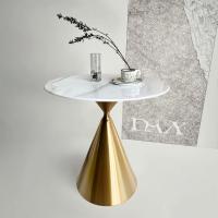 China 50cm Round Travertine Porcelain Slab Coffee Table with Electroplated Iron Base for Living Room for sale