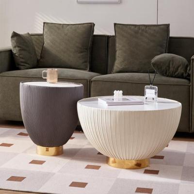 China Modern Iron Frame Sofa Side Table with 12mm Snow Mountain Stone Top and Sponge PU Base for Living Room for sale