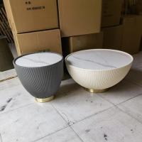 China Modern Iron Frame Sofa Side Table with 12mm Snow Mountain Stone Top and Sponge PU Base for Living Room for sale