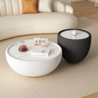 China Modern Iron Frame Sofa Side Table with 12mm Snow Mountain Stone Top and Sponge PU Base for Living Room for sale