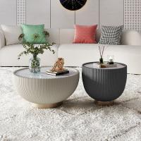 China Modern Iron Frame Sofa Side Table with 12mm Snow Mountain Stone Top and Sponge PU Base for Living Room for sale