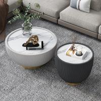 China Modern Iron Frame Sofa Side Table with 12mm Snow Mountain Stone Top and Sponge PU Base for Living Room for sale