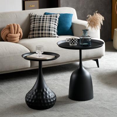 China Modern Convertible Iron Coffee Table 40cm Round Top Minimalist Sofa Side Table for Small Space Living Room for sale