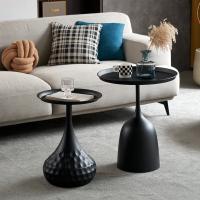 China Modern Convertible Iron Coffee Table 40cm Round Top Minimalist Sofa Side Table for Small Space Living Room for sale