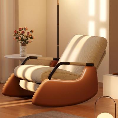 China Single Recliner Rocking Chair Corduroy Fabric Living Room Sofa with Solid Wood Base 1-Seat for sale
