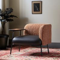 China Modern Minimalist Single Sofa Chair with Latex Cushion and Wooden Armrest for Living Room for sale
