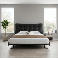 China Italian Modern Luxury Double Bed Solid Oak Wood Black Genuine Leather Frame Eco-Friendly Storage Bedroom Furniture for sale