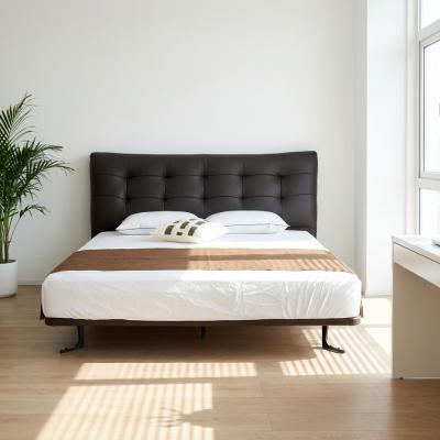 China Italian Modern Luxury Double Bed Solid Oak Wood Black Genuine Leather Frame Eco-Friendly Storage Bedroom Furniture for sale