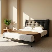 China Italian Modern Luxury Double Bed Solid Oak Wood Black Genuine Leather Frame Eco-Friendly Storage Bedroom Furniture for sale