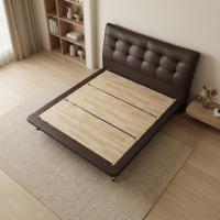 China Italian Modern Luxury Double Bed Solid Oak Wood Black Genuine Leather Frame Eco-Friendly Storage Bedroom Furniture for sale